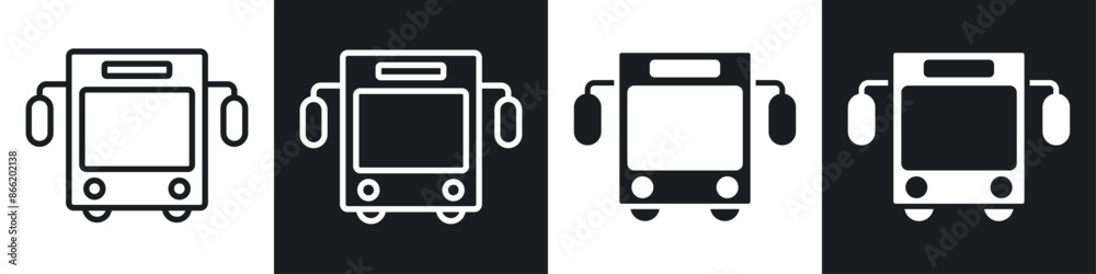 Bus icon set. city public bus front view vector symbol. road trip tour ...