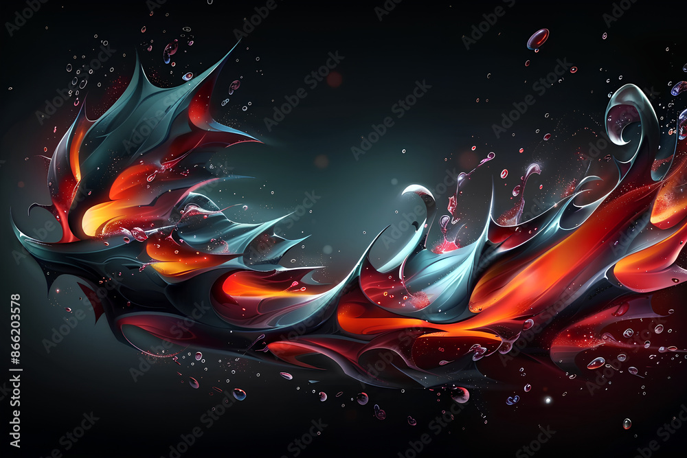 Abstract fiery dragon swirl in digital art style, dark background ...