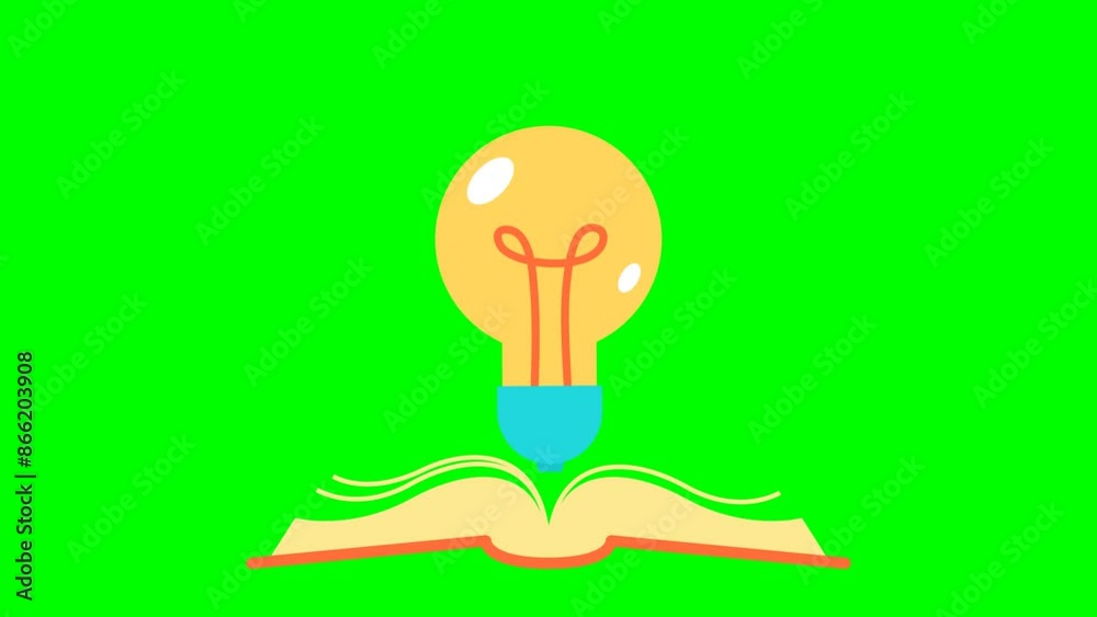 Open book and bright glowing light bulb. Education, idea, and insight concept. Open book with a ...
