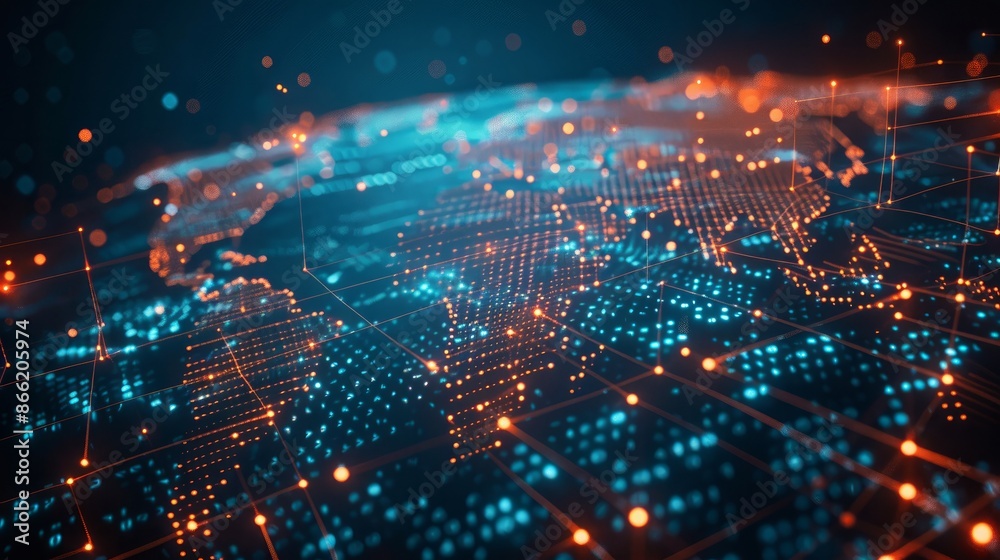 Global network connection. Big data analytics and business concept, world map point and line ...