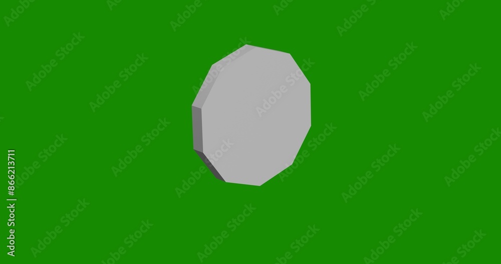Isolated realistic white decagon symbol front view with shadow. 3d ...
