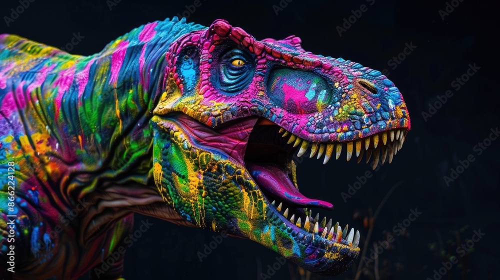 Abstract of Tyrannosaurus rex or T-rex dinosaur portrait in Cretaceous ...