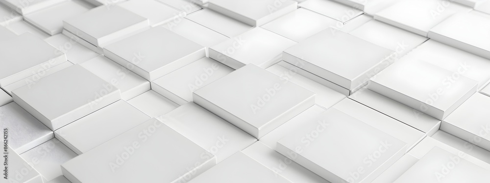White background with squares, minimalist style, 3D rendering. The ...