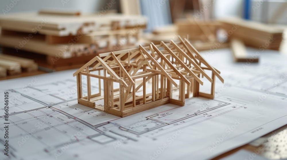 An elaborate model house sits atop a blueprint blueprint that shows how ...