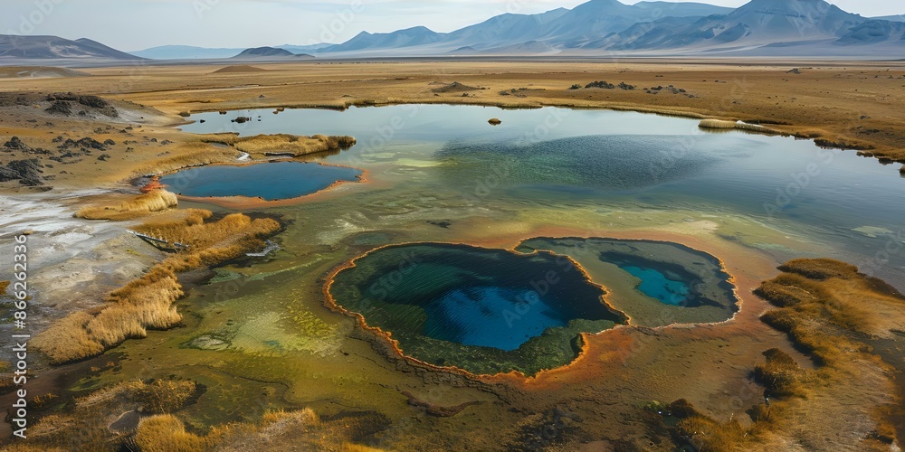 Vibrant geothermal hot springs in a desolate desert landscape from ...