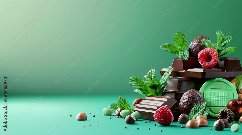 Mint chocolate minimalist background with space above for text flat ...