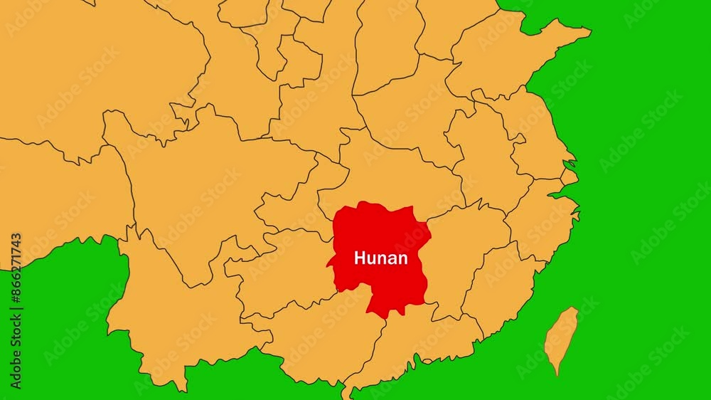 Hunan map animated video. Hunan location is highlighted on the China ...
