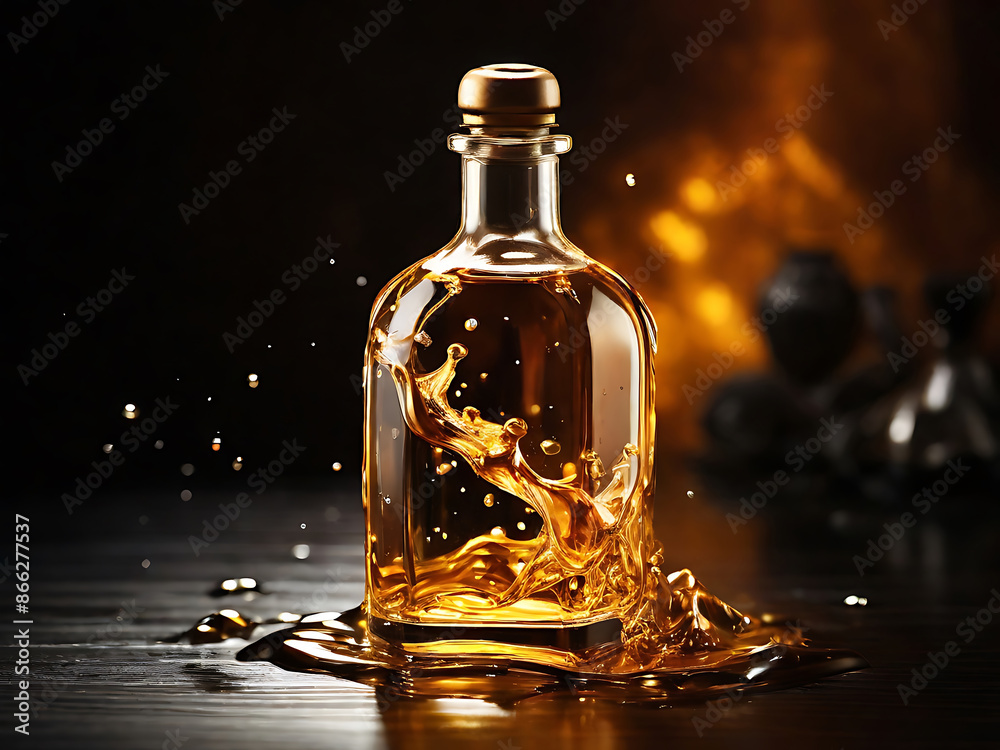 Whiskey bottle has a modern and sleek design with a gold cap. The rich ...