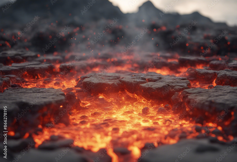 Fire lava podium rock volcano background product magma display 3d scene ...
