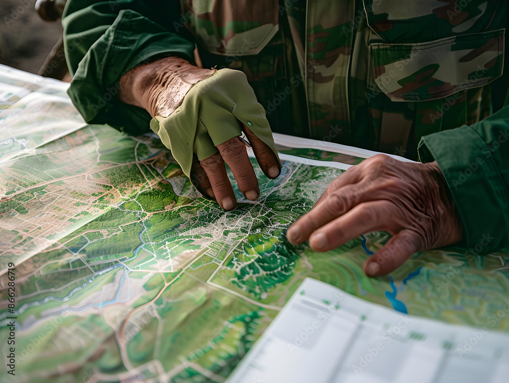 Geographer analyzing land use patterns with GIS technology, behind a computer screen with maps ...