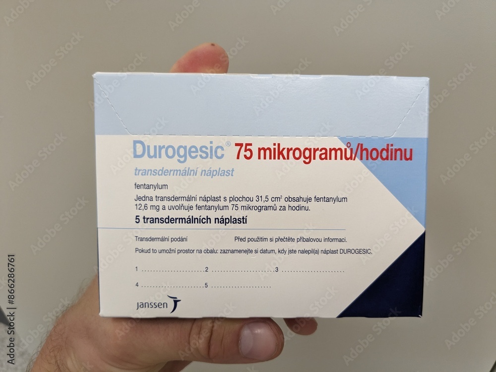 Prague, Czech Republic - June 28 2024: DUROGESIC box of medication with ...