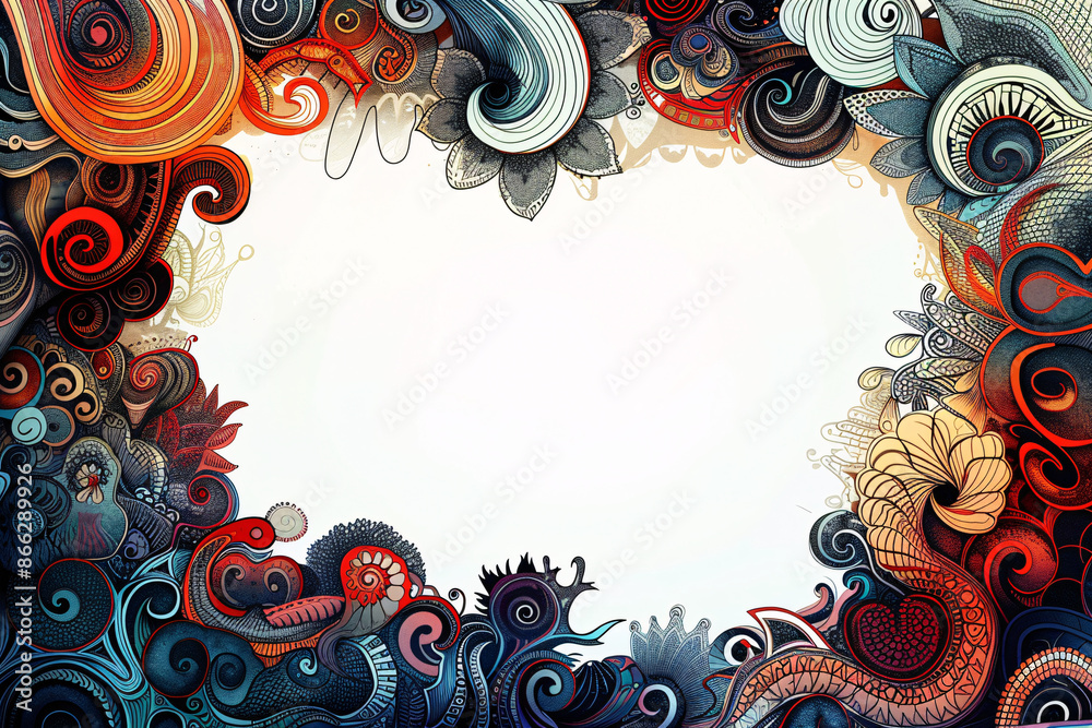 An abstract frame with bold swirling patterns and vibrant colors in ...