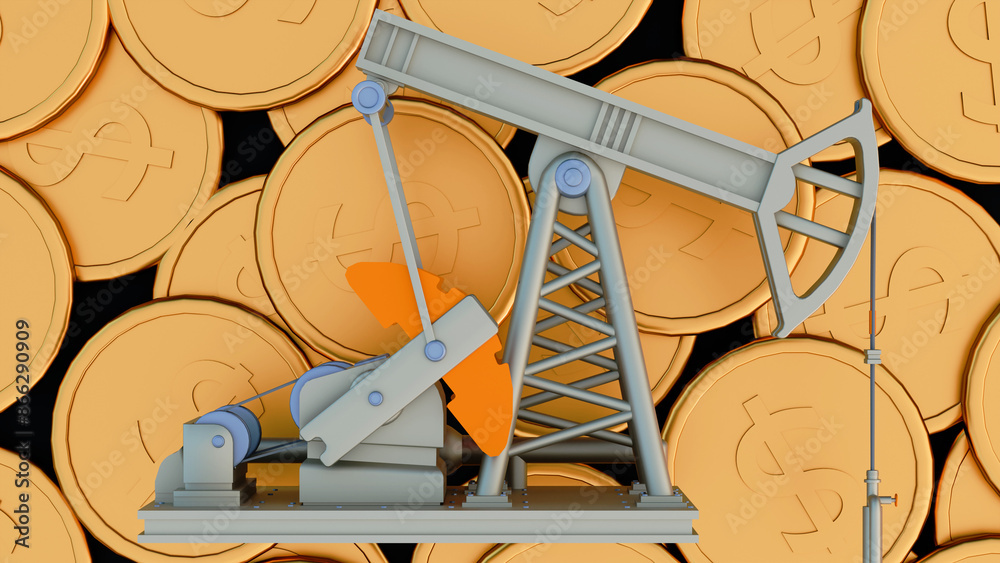3d rendering of a pump jack, nodding donkey or a horsehead pump with ...