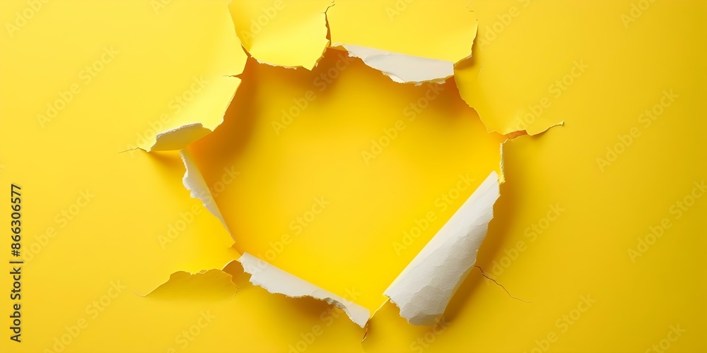 Yellow paper with a hole in the center creating a frame or border stock ...