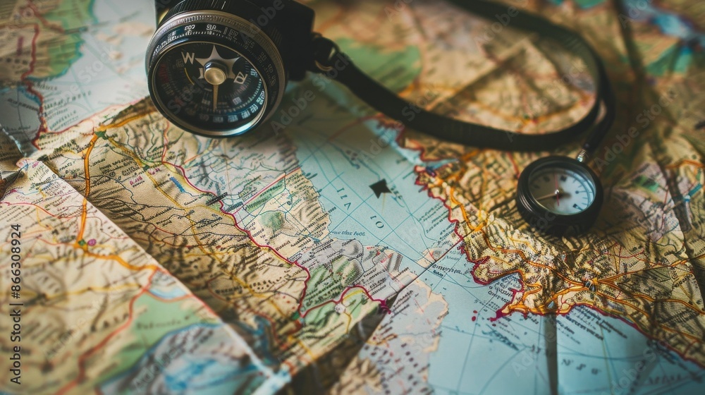 A classic map merging with a digital navigation system, illustrating ...