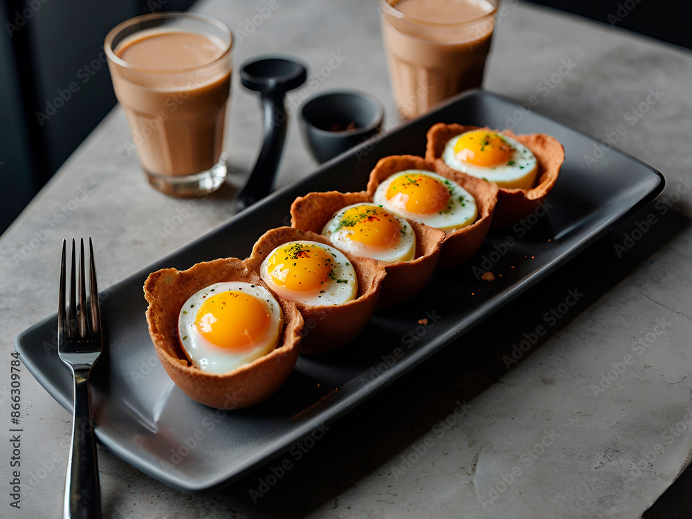 A modern, minimalist menu for a trendy café, featuring innovative egg ...