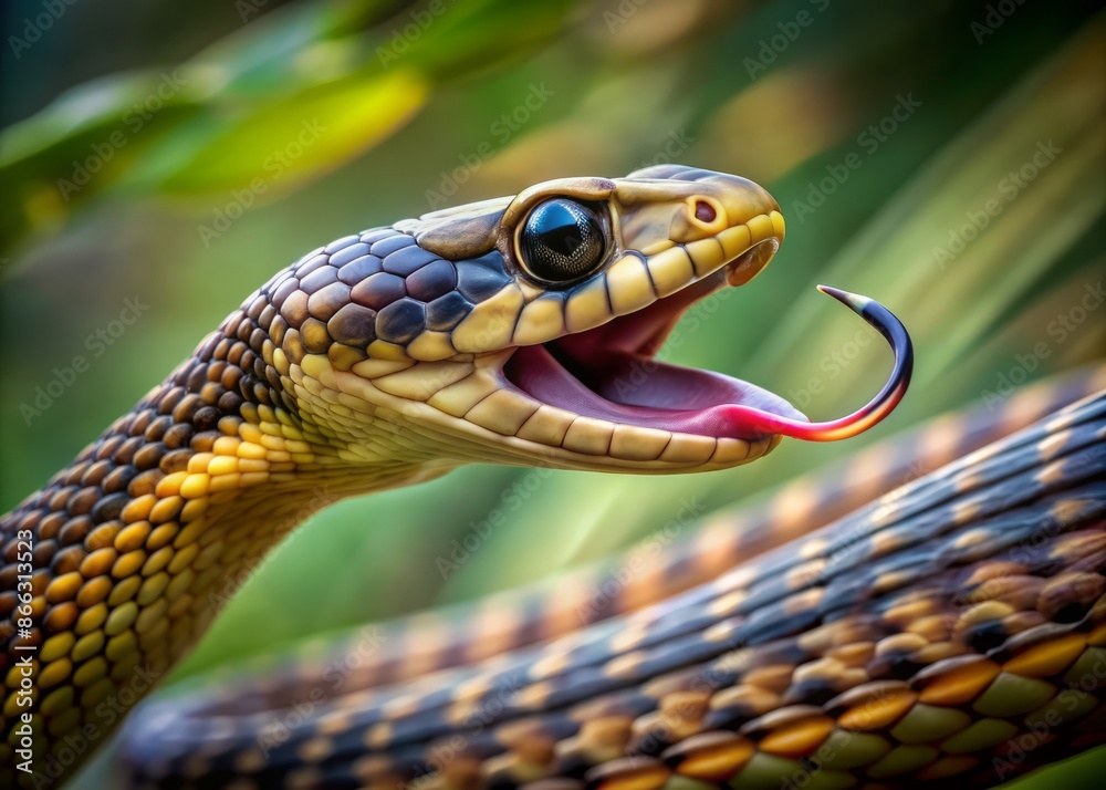 Fast-moving serpent's tongue darts in and out of its mouth, creating a ...
