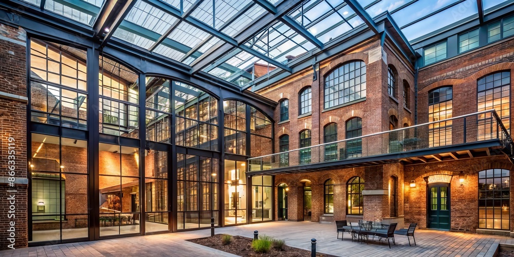 Modern glass atrium addition seamlessly blends with restored historic ...
