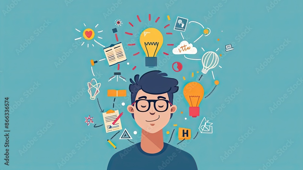 Entrepreneurs flat design front view creative brainstorming cartoon ...