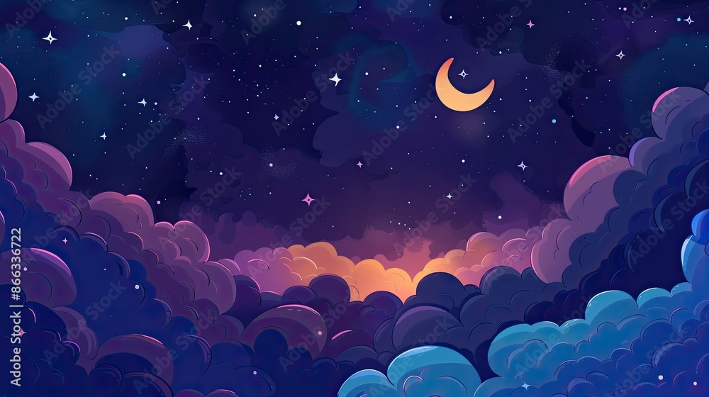 Night sky flat design top view dark sky cartoon drawing complementary ...