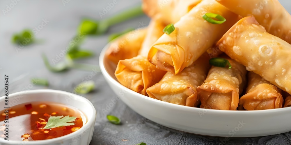 Filipino lumpia crispy rolls with savory filling served with sweetsour ...