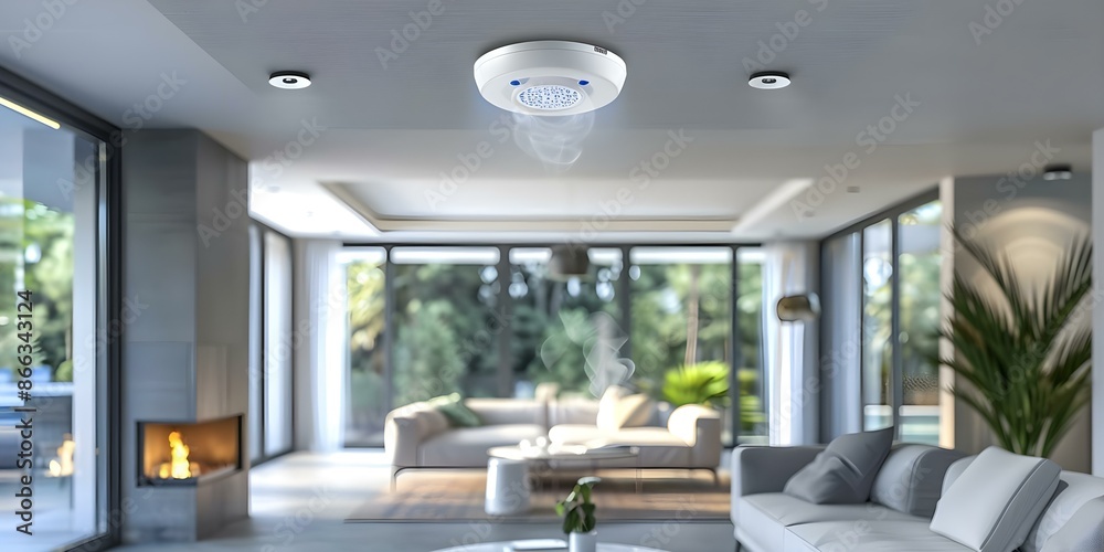 Smart home studio with smoke detector for fire protection and work ...