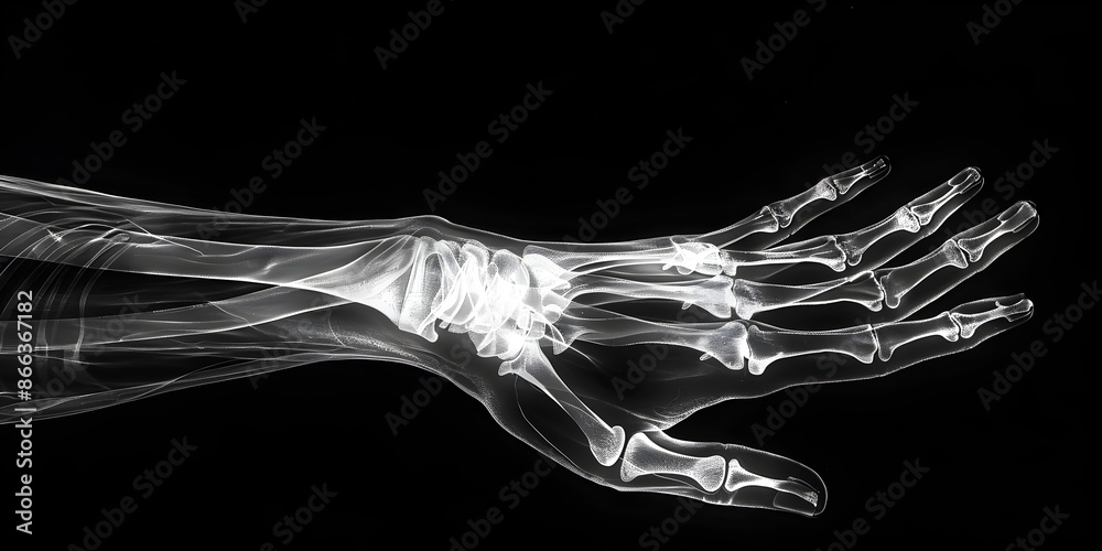 Radiographic Image of Two Hands: Bone and Joint Structure on Black ...