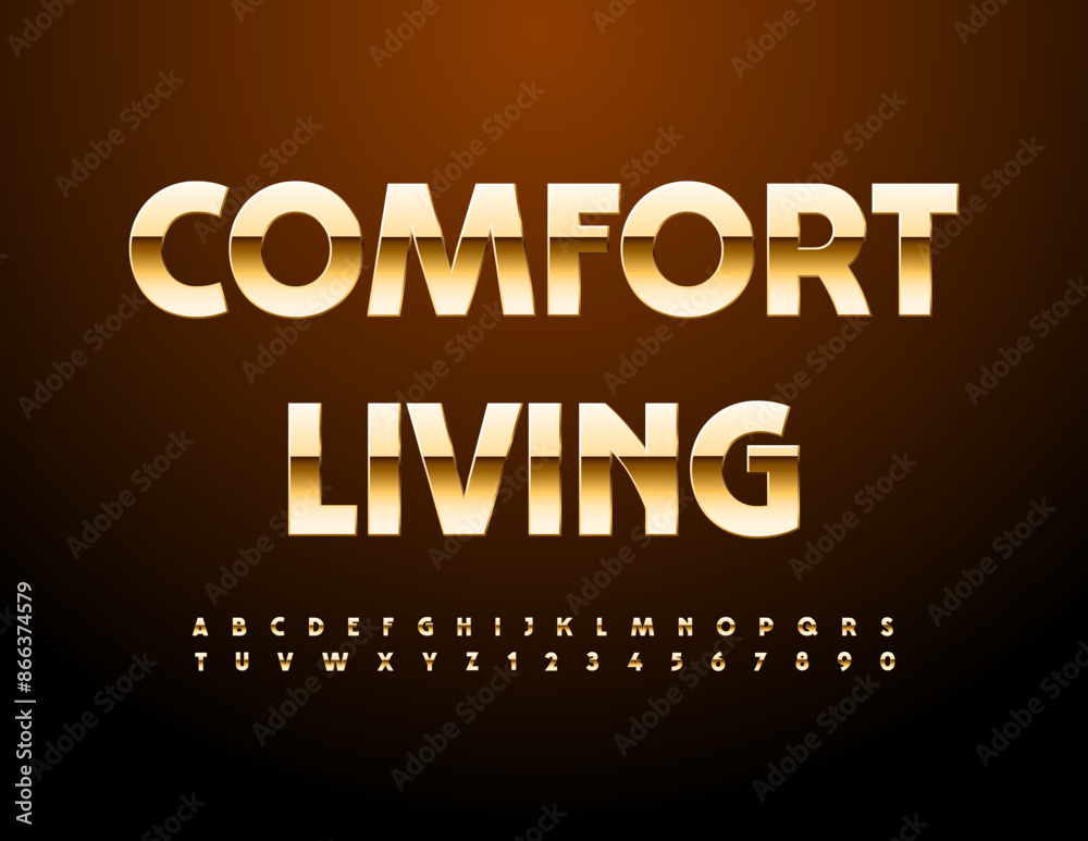 Vector chic sign Comfort Living. Elite Golden Font. Luxury Alphabet ...