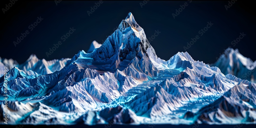 3D LiDAR GIS Map of K2 in the Karakoram Mountains on a Dark Background ...