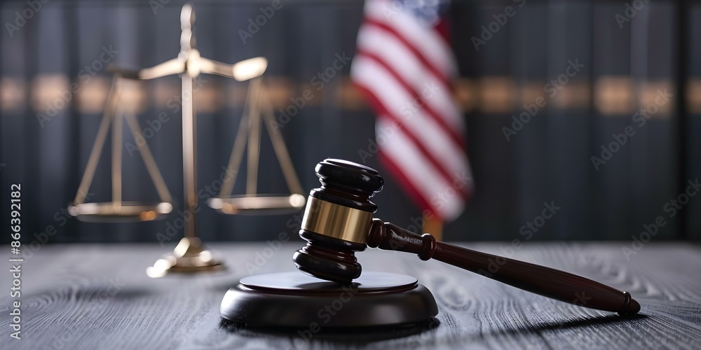 Image of gavel American flag and legal symbols representing rule of law ...