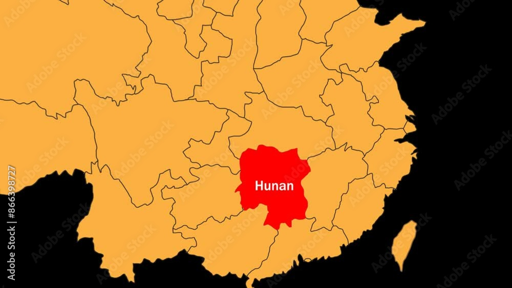 Hunan map animated video. Hunan location is highlighted on the China ...