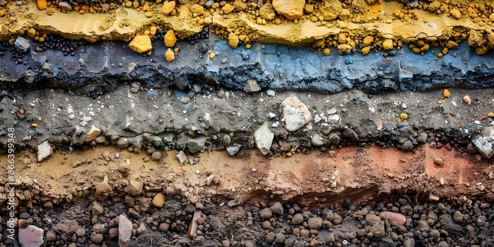 Crosssection of soil layers showing rocks colors and textures of Earths ...