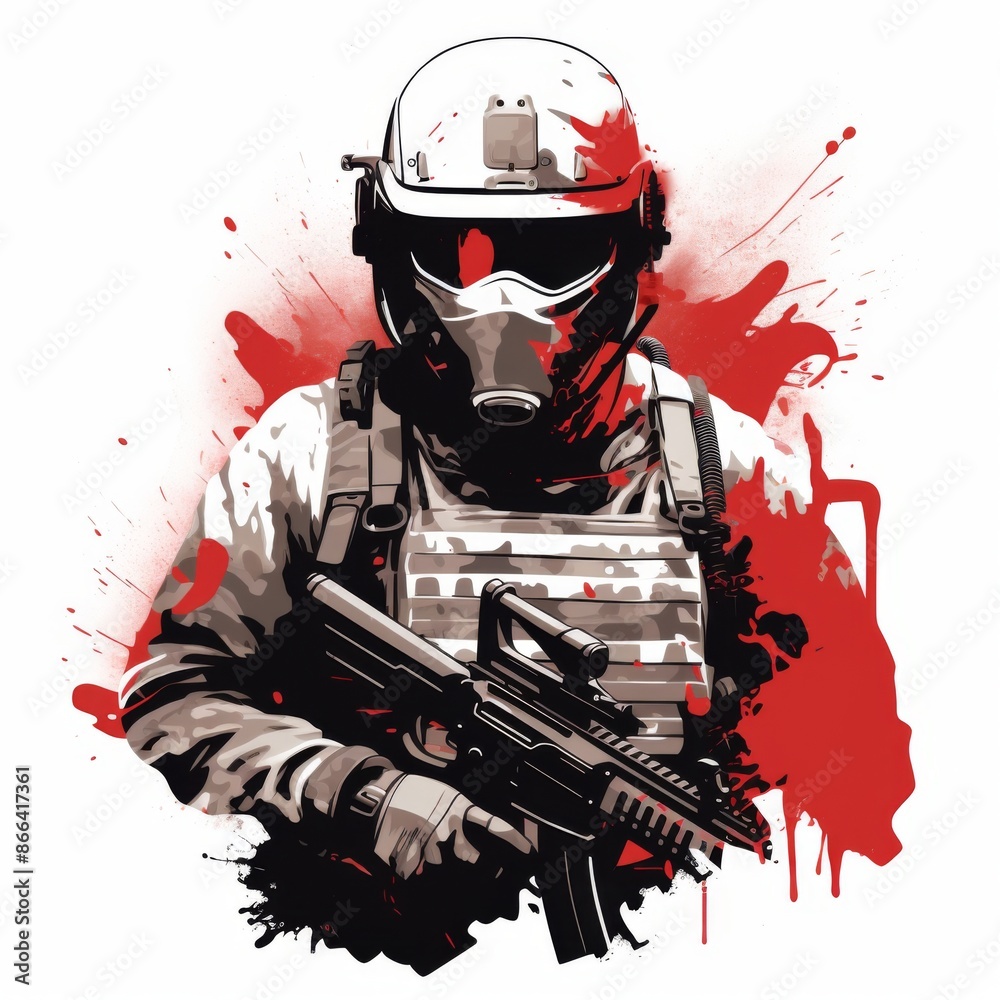Gritty Soldier in Combat Gear. Illustration of Warfare, Military Action ...