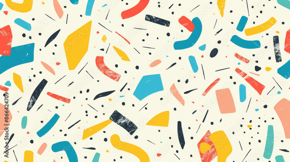 Cute and colorful hand-drawn patterns with confetti-like shapes ...