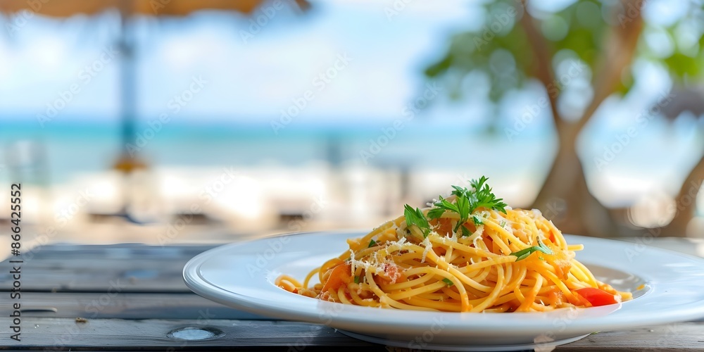 "Scenic Beach Bar Setting with Spaghetti Aglio Olio". Concept Beach Bar ...