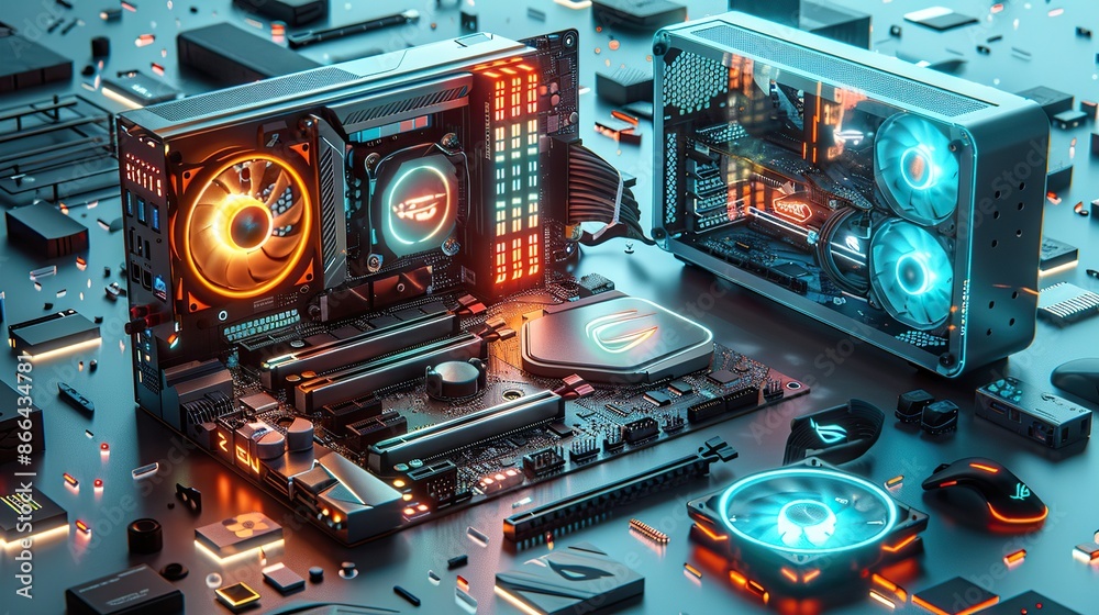 ภาพประกอบสต็อก Exploded View of RGB PC: An exploded view of an RGB PC ...