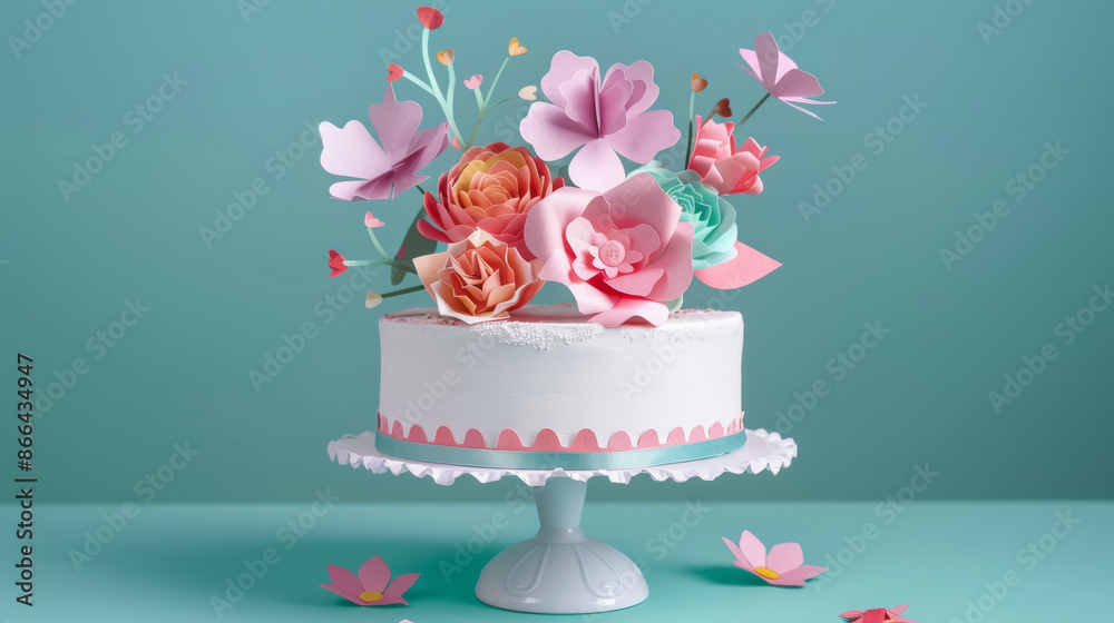 Create a blank cake template with a 3D paper topper. Stock Illustration ...