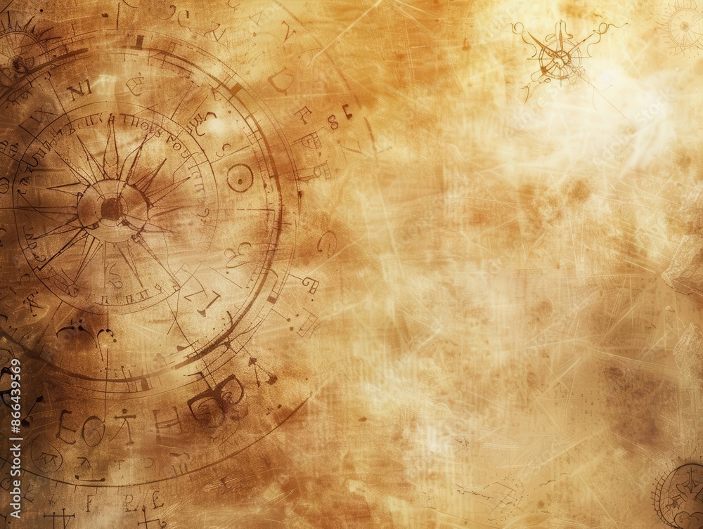 ancient parchment texture with faded alchemical symbols and mysterious ...