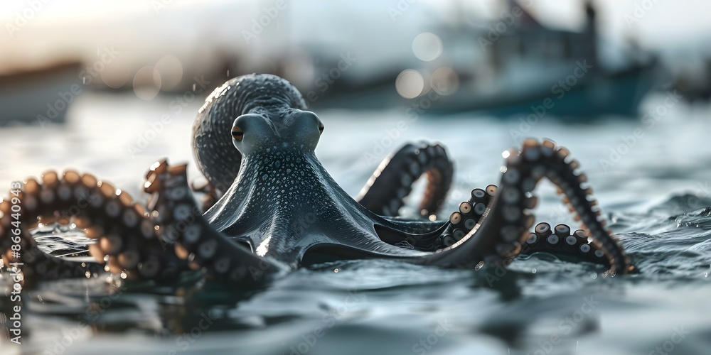 Legendary sea creature resembling a giant octopus attacking fishing ...