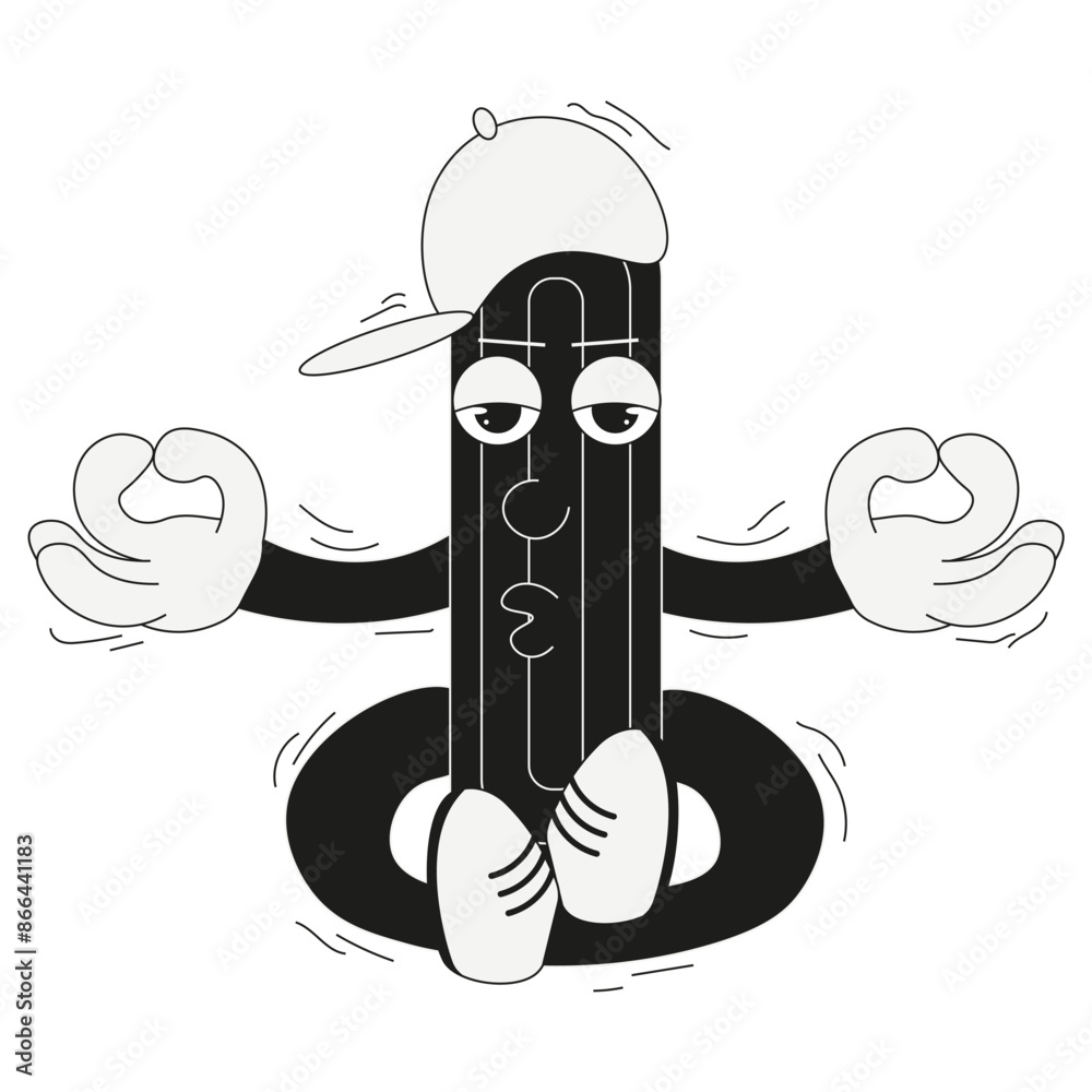 Cordel style yogi cactus isolated white background. Simple Sketchy ...