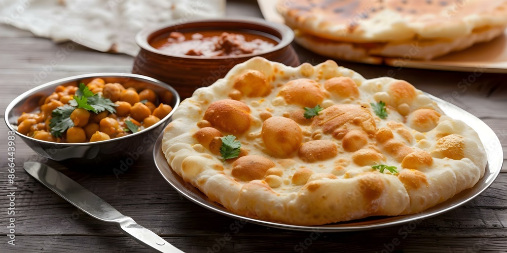 Indian chole bhature Spicy chickpeas and fried bread. Concept Chole ...