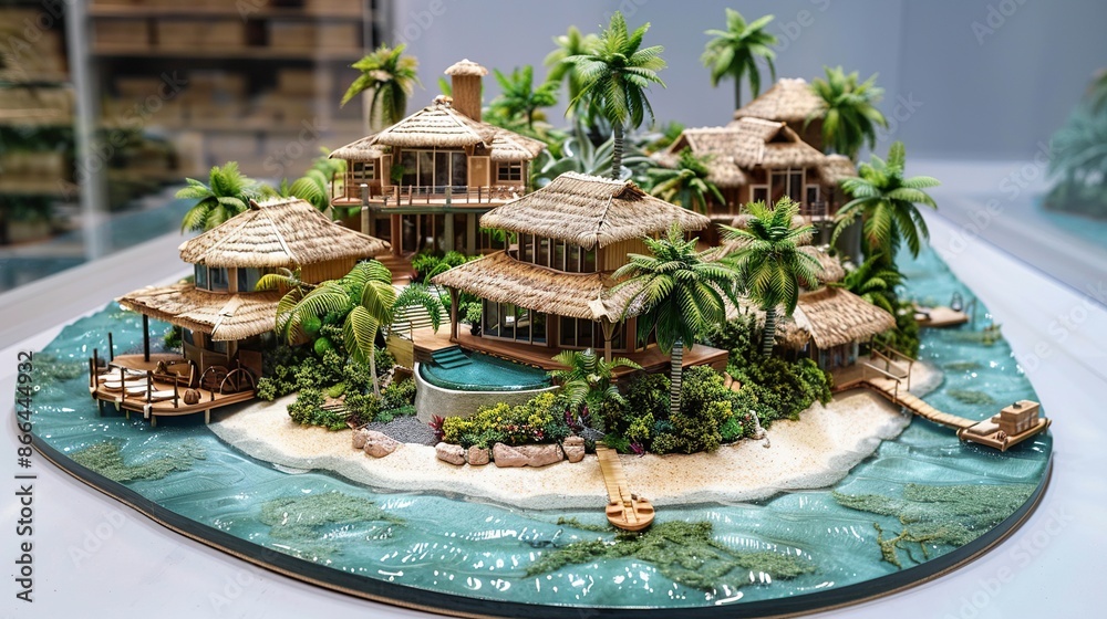 Tiny Island Resort Model: A model of a tiny island resort on a table ...