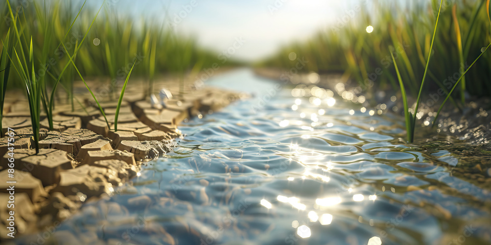 Water Scarcity: A comparison of a plentiful water source and a dried-up ...