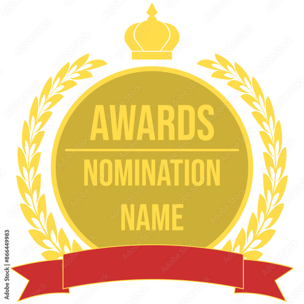 Award nomination gold medal with Frame of laurel wreath isolated white ...