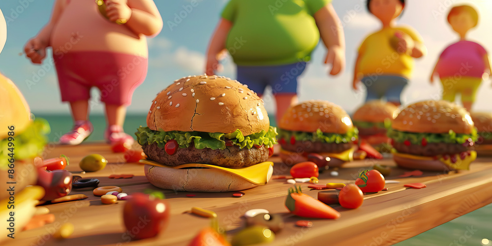 Childhood Obesity: Illustrations showing the progression from unhealthy ...