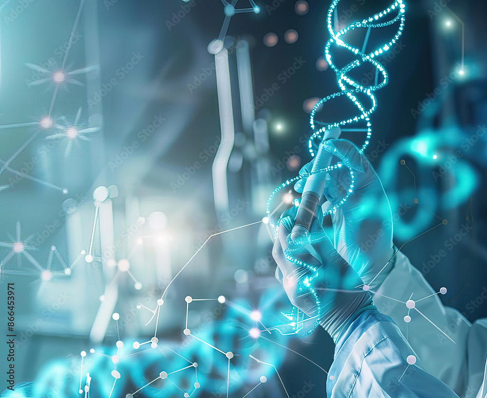 Scientists conducting genetic research, biotech science, human biology ...
