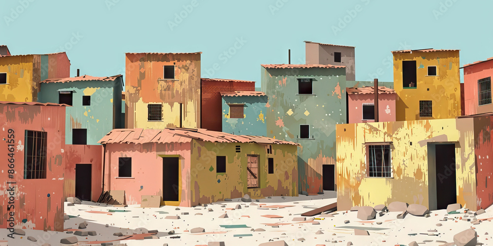 Poverty: An image of a rundown neighborhood with dilapidated buildings ...