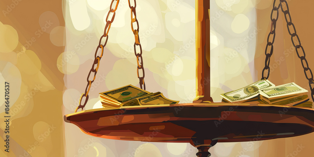 ภาพประกอบสต็อก Political Corruption: A symbolic image of a scale with ...