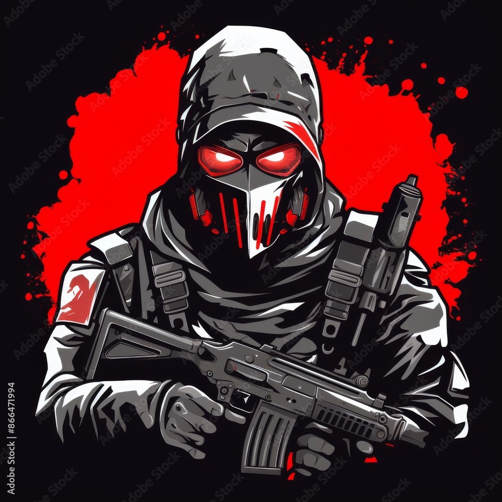 Dark, menacing soldier illustration in black and red, perfect for ...