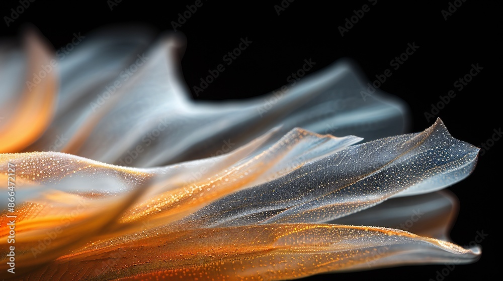 Minimalist X-ray close-up of translucent sunflower petals, frosted ...